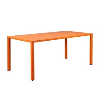 Slatted Top Metal Dining Table with Straight Legs, Orange - Bed Bath ...