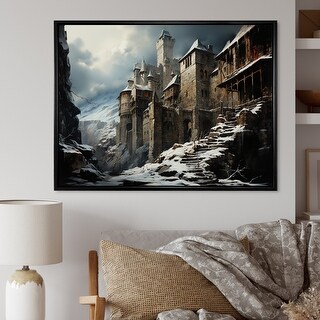 Designart "Mediaval Castle In Winter Charm IV" Castles White Wall Decor ...