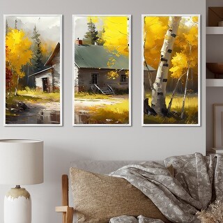 Designart "Small Cottage In Autumn II" Cottage Landscape Framed Canvas ...