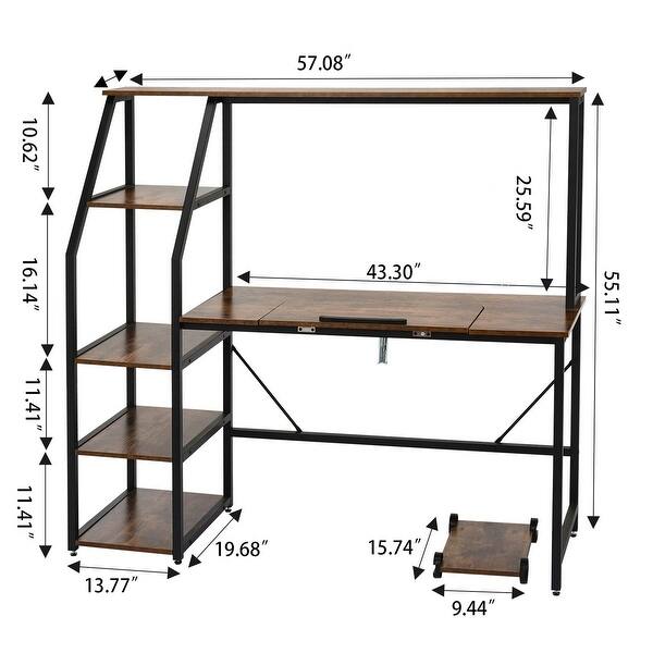 Writing Table Storage Shelves Tilting Drafting Drawing Brown Storage ...