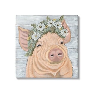 Stupell Happy Pig Daisy Blossom Crown Canvas Wall Art by Ashley Justice ...