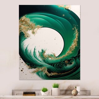 Designart 'Emerald Green And Gold Abstract Waves III' Modern Spiral ...