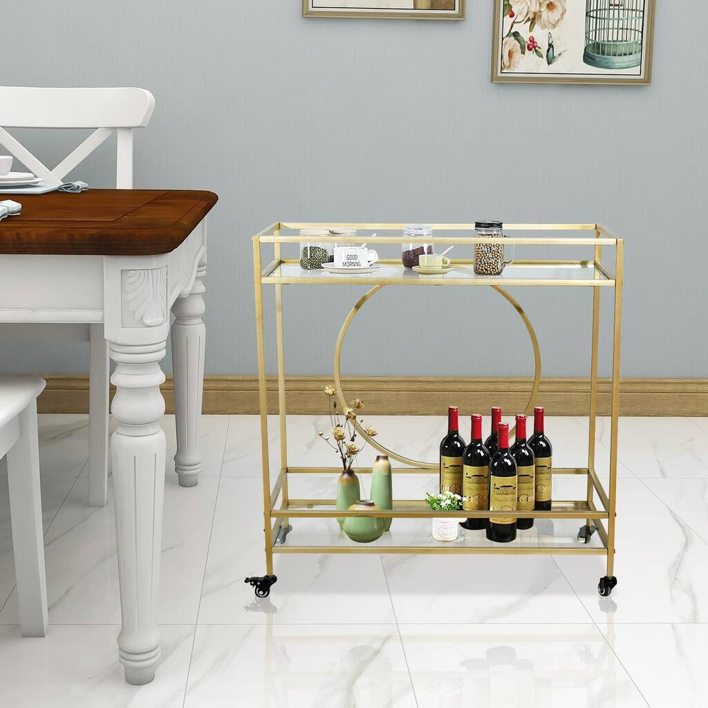 Mobile Bar Wine Cart with 2 Glass Shelves for Christmas Party ...