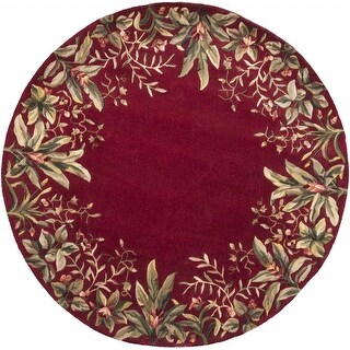 6' Ruby Red Hand Tufted Bordered Tropical Plants Round Indoor Area Rug ...