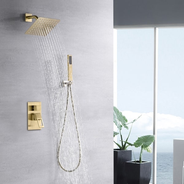 SUMERAIN Brushed Gold Brass Rain Shower Faucet System with Rough-In ...