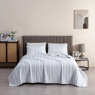 Premium Delicate Stripes Microfiber Quilt Set With Shams - Bed Bath ...