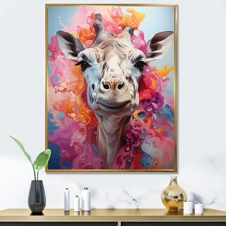 Designart "Multicolor Giraffe Pastel Giants " Animals Giraffe Framed ...