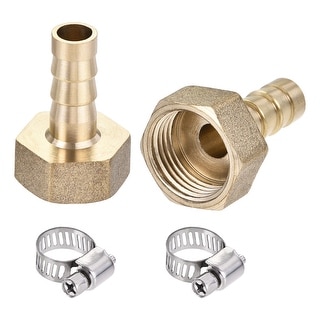 Barb Hose Fitting Connector Adapter Barbed Female Pipe 2Set - Golden ...