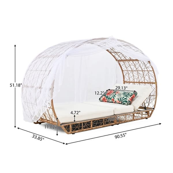 Wicker Rattan Frame Sunbed Sun Lounger Recliners Bed with Shade Cloth ...