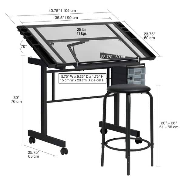 Studio Designs Vision Black Glass Top Drafting Table and Stool Set ...