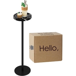 Round Pedestal Side Table with Metal Base, Compact Cocktail Table for ...