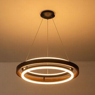 Modern Farmhouse Round Ring Walnut LED Wooden Pendant Light for Kitchen ...