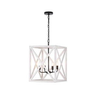 Alsy 16"W 4-Light Distressed White Caged Large Pendant Chandelier Light ...