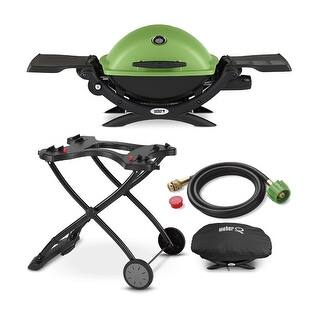 Weber Q 1200 Liquid Propane Grill (Green) with Portable Cart Bundle ...