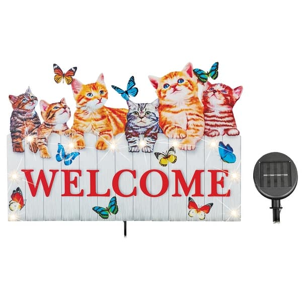 Solar Lighted Cats with Butterflies Welcome Yard Stake - 16 x 17.25 x 0 ...