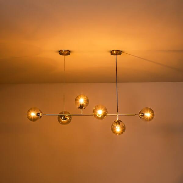 6-Light Mid-Century Modern Linear Smoked Glass Globe Kitchen Island ...