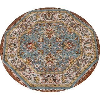 Light Blue Heriz Serapi Indian Octagon Area Rug Handmade Wool Carpet ...