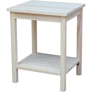 Accent Table Solid Parawood 16"x14"x20" with Shelf, Unfinished Wood for ...