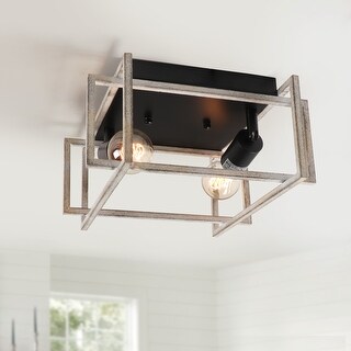 Anmytek Semi Flush Mount Rustic Square 2-Light Ceiling Light Fixture ...