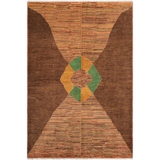 Modern Gabbeh Carma Brown Gold Wool Rug - 6'1 x 9'1 - 6'1" x 9'1" - Bed ...