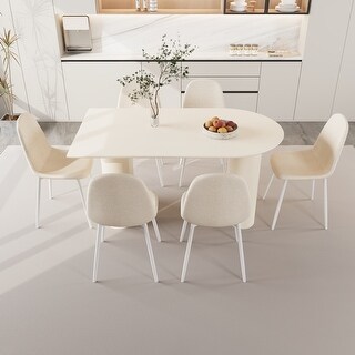63 inch New Cream Dining Table Dining Chairs 9 Piece Set, Kitchen ...
