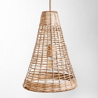 Handwoven Rattan Bedside Lamp - 11" x 16.5" - 39" Textile Cord Natural ...