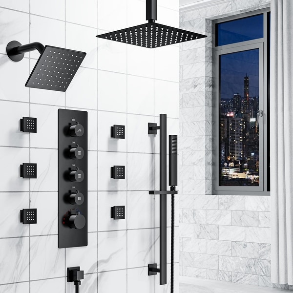 Dual Heads 12" Rainfall & High Pressure 6" Shower System With 3 Way ...