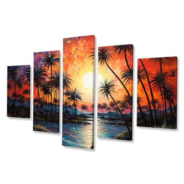 Designart "Palm Trees Tropical Pointillism III" Beach Multipanel Canvas ...