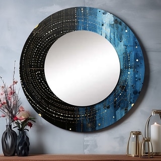 Designart "Blue Minimalism Moon V" Abstract Collages Round Mirror 36 ...