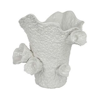 Foy Flower Vase, 3D Decorative Floral Motifs, 13 Inch White Ceramic ...