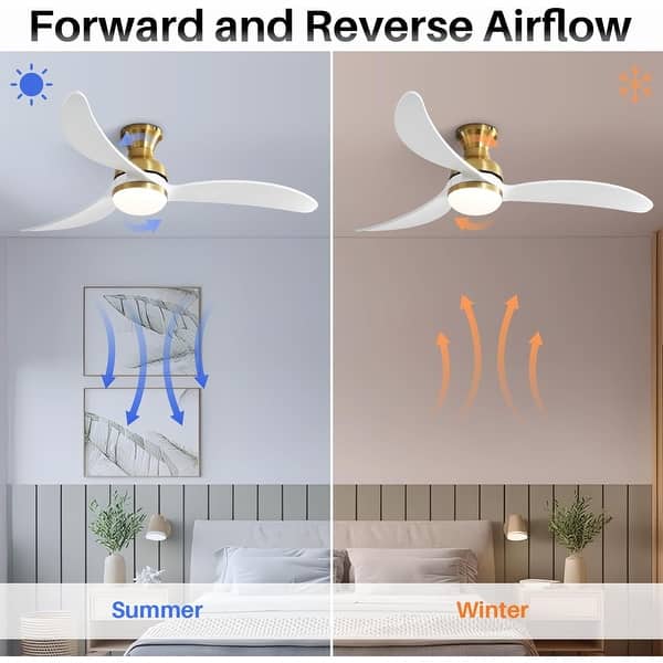 52 Inch Modern Ceiling Fan With 3 Color Dimmable 5 ABS Blades Remote ...