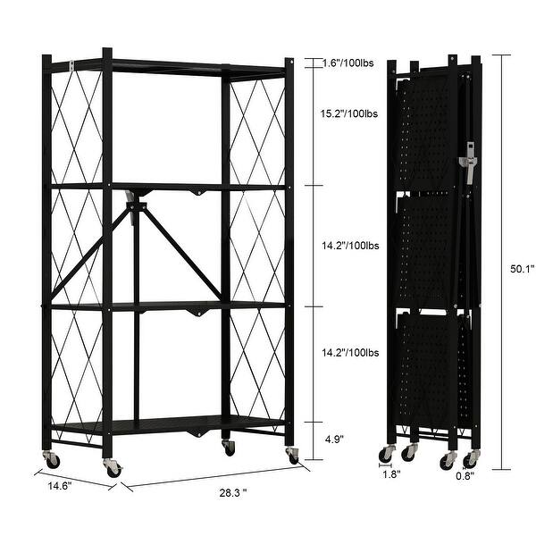 Timechee 50-in Foldable Metal Storage 4-Tier Steel Shelving Rack Black ...