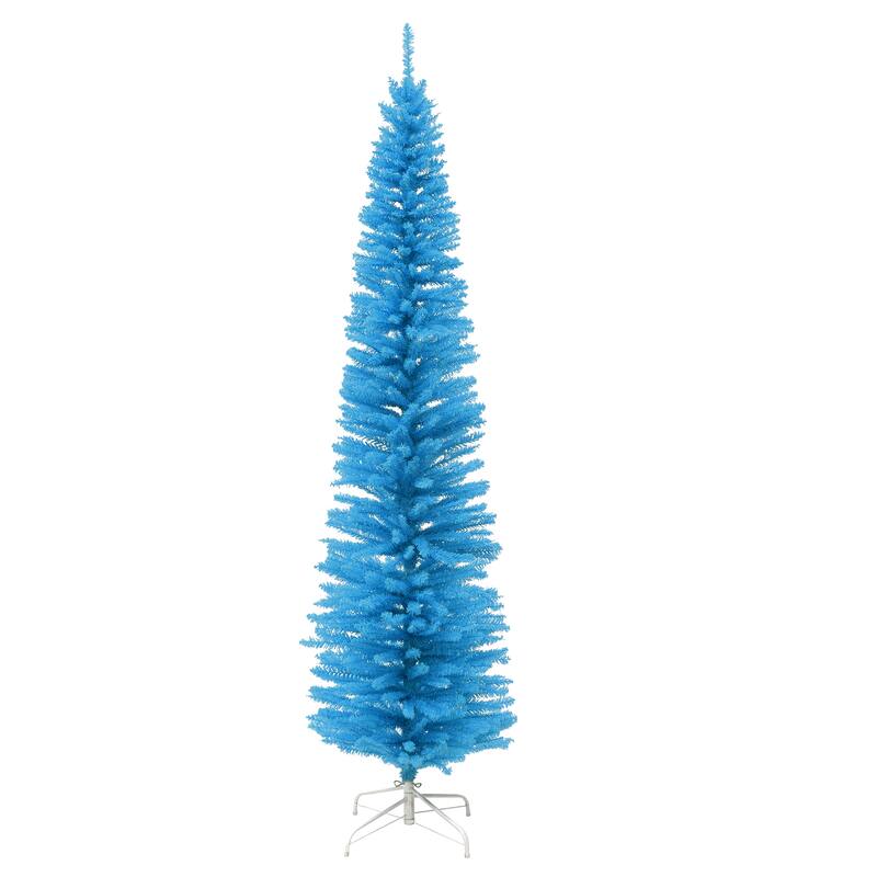 National Tree Company 7.5 ft. Light Blue Color Slim Tree Decoration ...