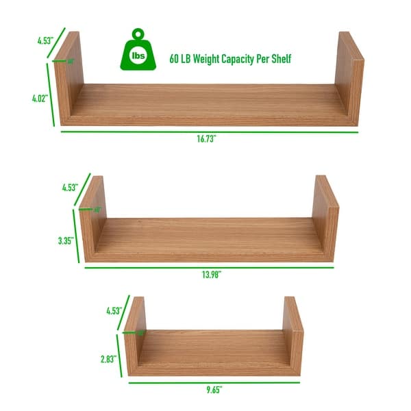 Mind Reader 3 Pack Of U Floating Wall Shelves with Invisible Brackets ...