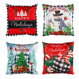 Happy Holidays 18 in. x 18 in. Interchangeable Pillow Covers (Set of 4 ...