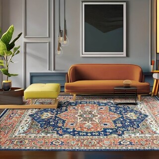 Hand Knotted Navy, Orange Oushak Wool Arts & Crafts Oriental Area Rug ...