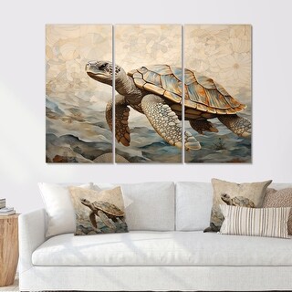 Designart "Minimalism Turtle Adventure I" Turtle Canvas Set of 3 ...