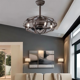 Modern Rustic Farmhouse Caged Ceiling Fans Lights with Remote - Bed ...