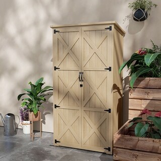 Vertical Wood Storage Shed,Garden Storage with Shelves and Lockable ...