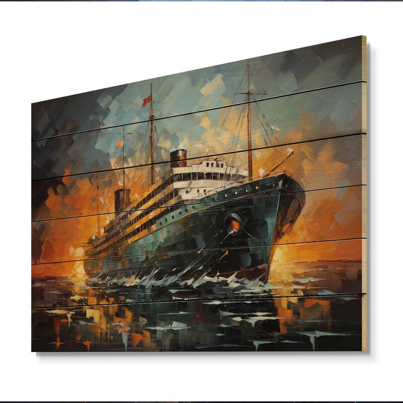 Designart "Boat Titanic Collage Interwoven I" Transportation Print on ...