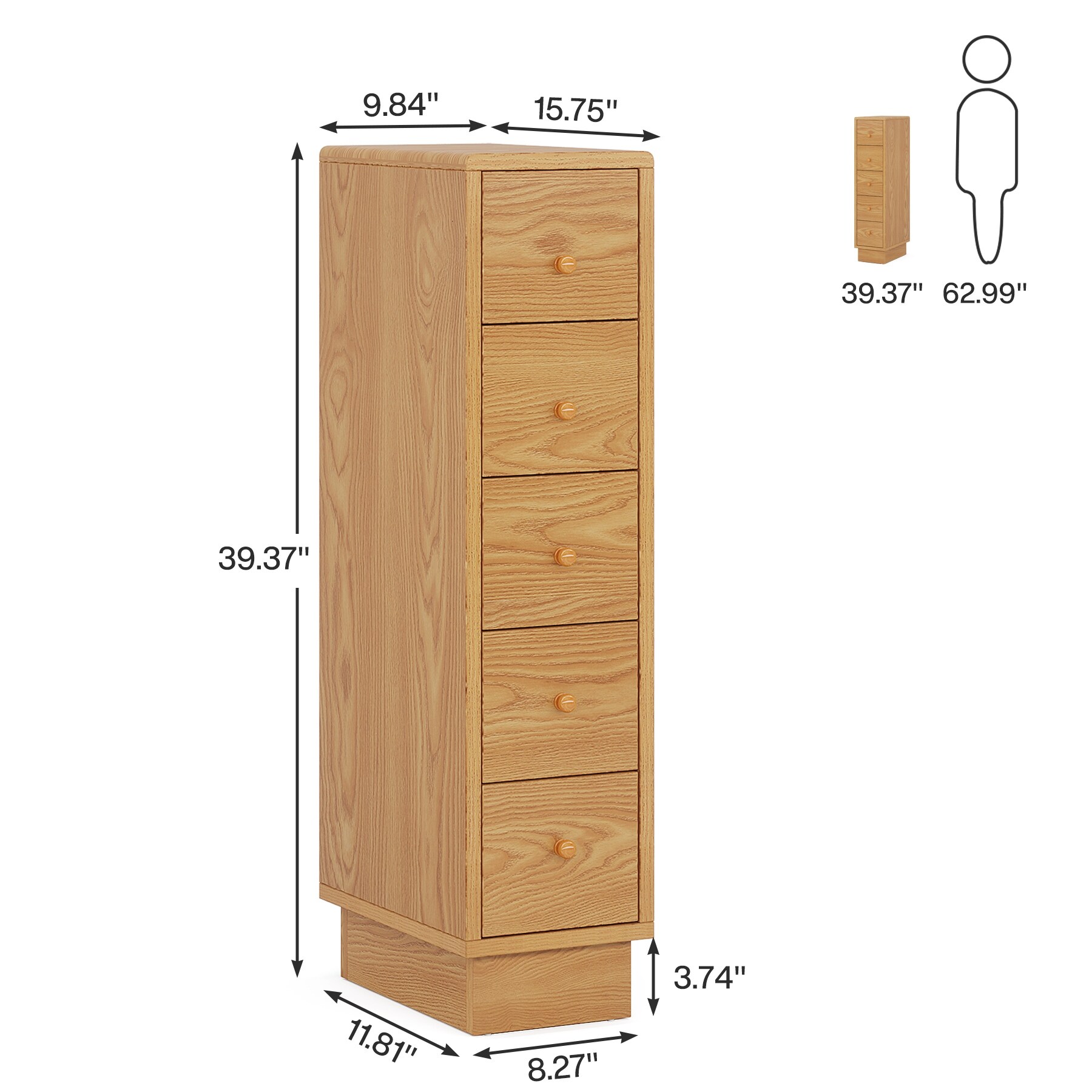 Tall Dresser with 5 Drawers Wood Slim Storage Drawer Organizer Oak On Sale Bed Bath Beyond 40420327