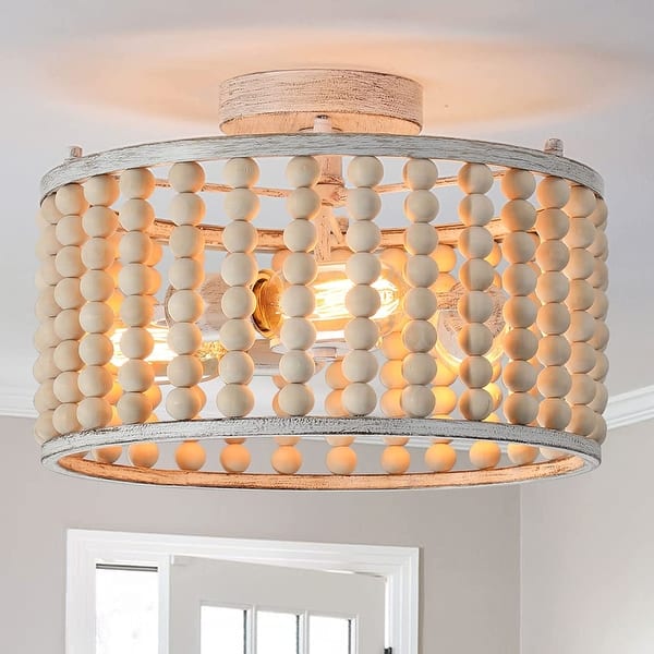 3 light wood beads semi flush mount ceiling light boho ceiling lighting ...