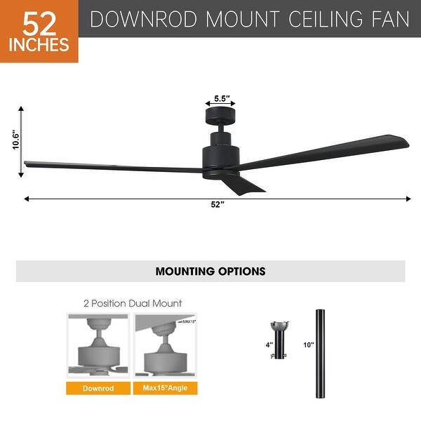 52-in Matte Black Industrial Reversible DC Motor Ceiling Fan without ...