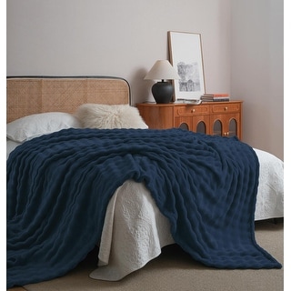 Navy Blue Soft Plush Cozy Warm Fleece Bubble Textured Bed Throw Blanket ...