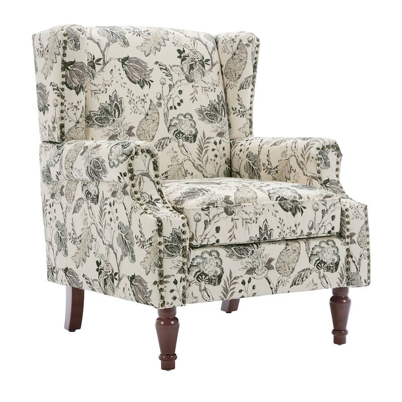2 Set Transitional Patterned Wingback Accent Chairs with NailHead - On ...