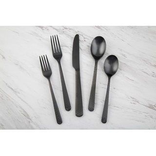 Cambridge Cecil Hammered Black Satin 20-Piece Flatware Set - Bed Bath ...