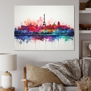 Designart "Paris Skyline Eiffel Tower Vibrant Watercolor" City Paris ...