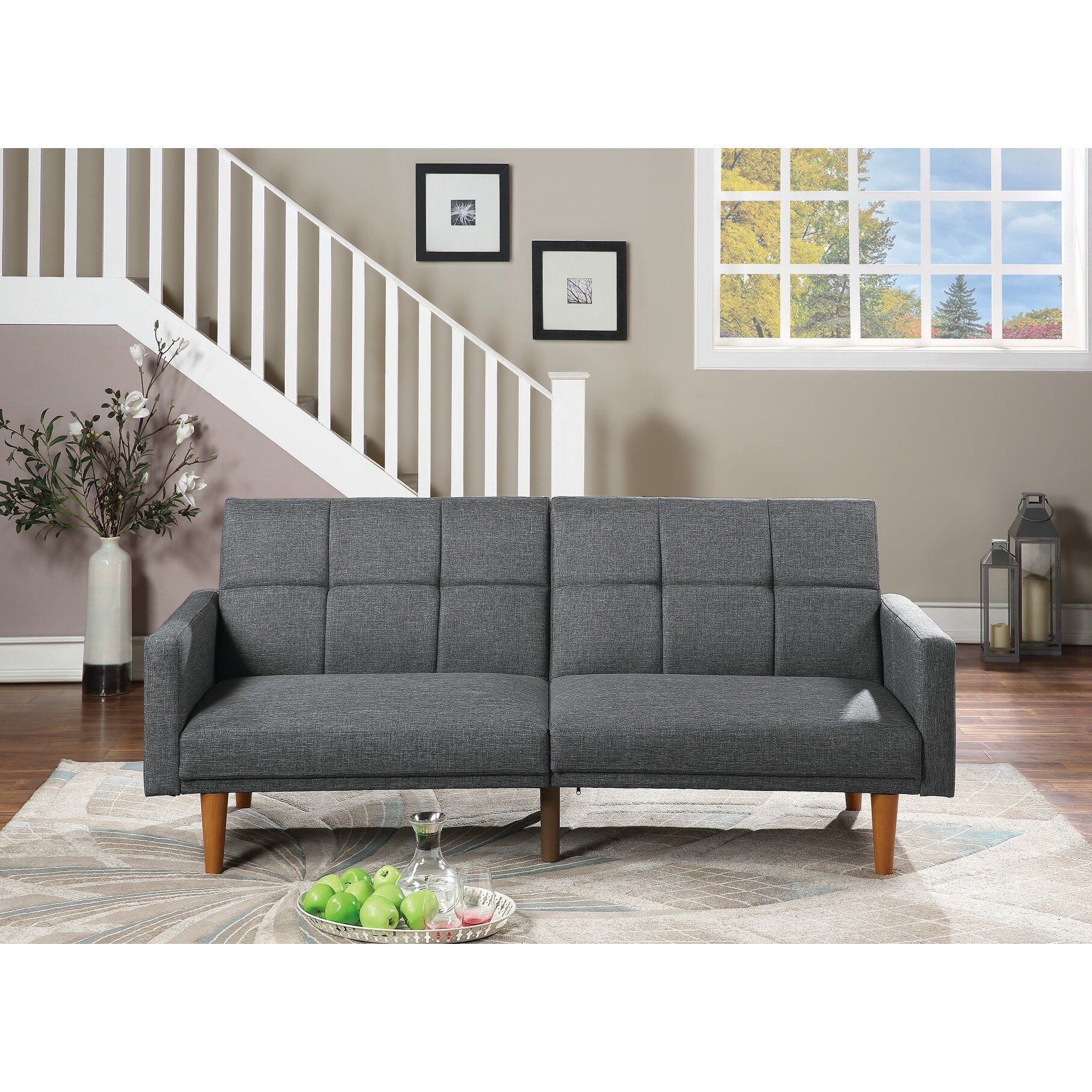 Transitional Sofa Couch Convertible Bed Polyfiber 1pc Tufted Sofa Cushion Wooden Legs
