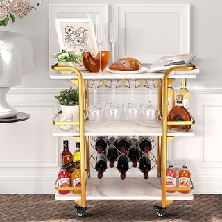 Open Storage Bar Cart, Gold Kitchen Cart on Silent Wheels - Bed Bath ...