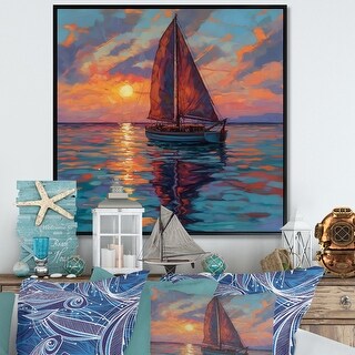 Designart "Sailboat At Sea Iii" Modern Landscape Beach Framed Wall Art ...
